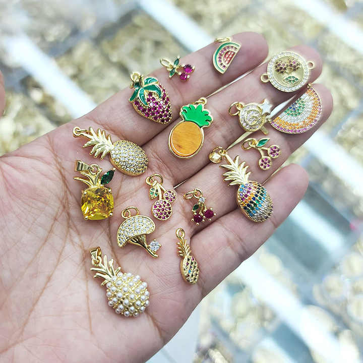 Mini 18k Gold Plated CZ Stone Tropical Fruit Charm Pendants