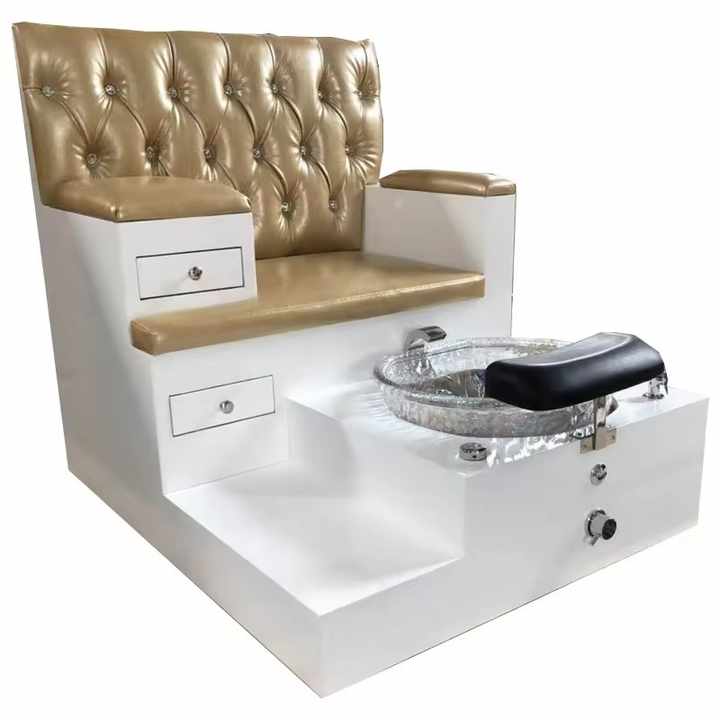 Modern Black Tufted Leather Foot Spa Pedicure Bench Chair Wooden ...