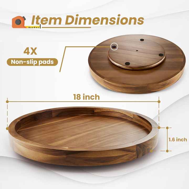 Extra Large Wood Lazy Susan Pantry Cabinet Kitchen Essentials Acacia Lazy Susan Turntable ...
