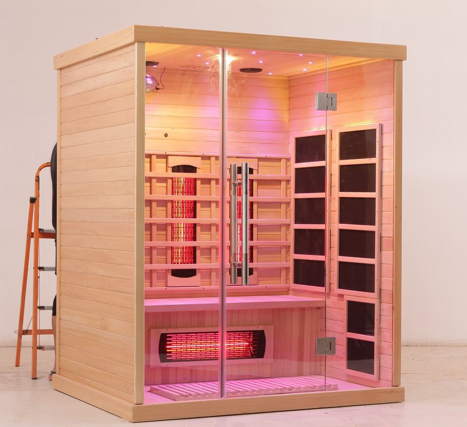 3-Person Modern Electric Full Spectrum Far Infrared Sauna-Hemlock/Red ...