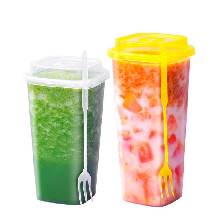 Disposable Square Plastic Cup with Lid for Milk Shake Fruit Tea ...