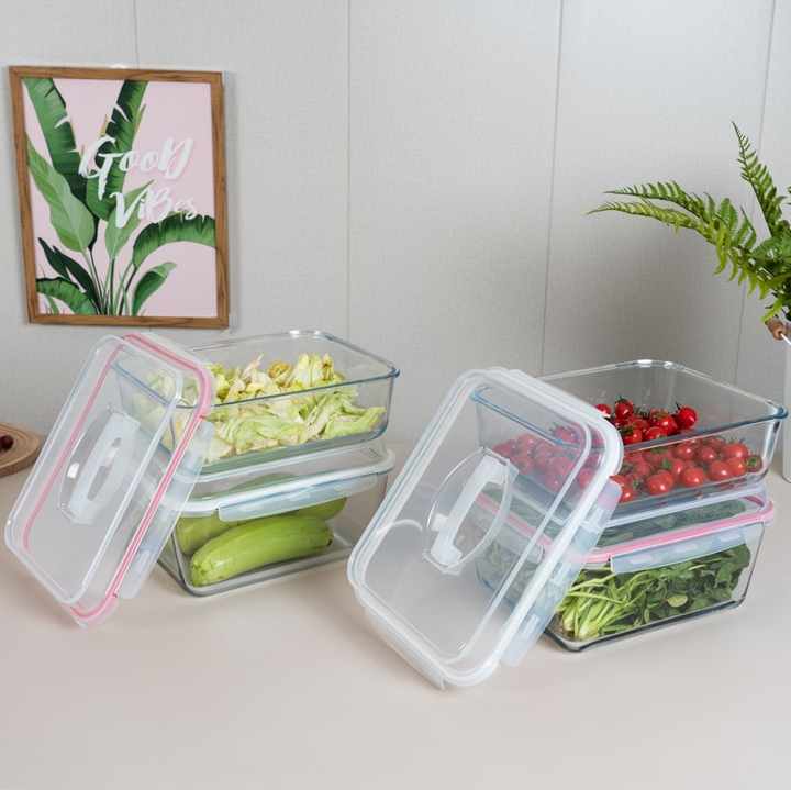 Customized high borosilicate glass lunch storage box with pp handle lid ...