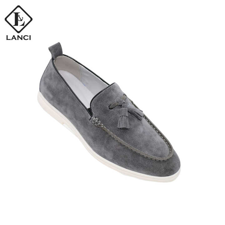 LANCI Men's Genuine Leather Casual Tassel Suede Loafer Hand Made ...