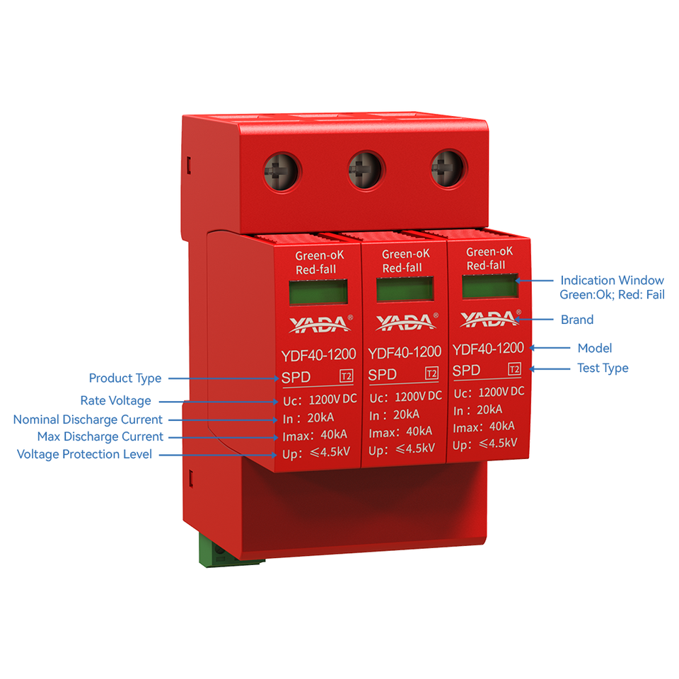 YADA SPD CB CE TUV Certified 3P 20KA-40kA 1000V 1200V Solar PV DC SPD ...