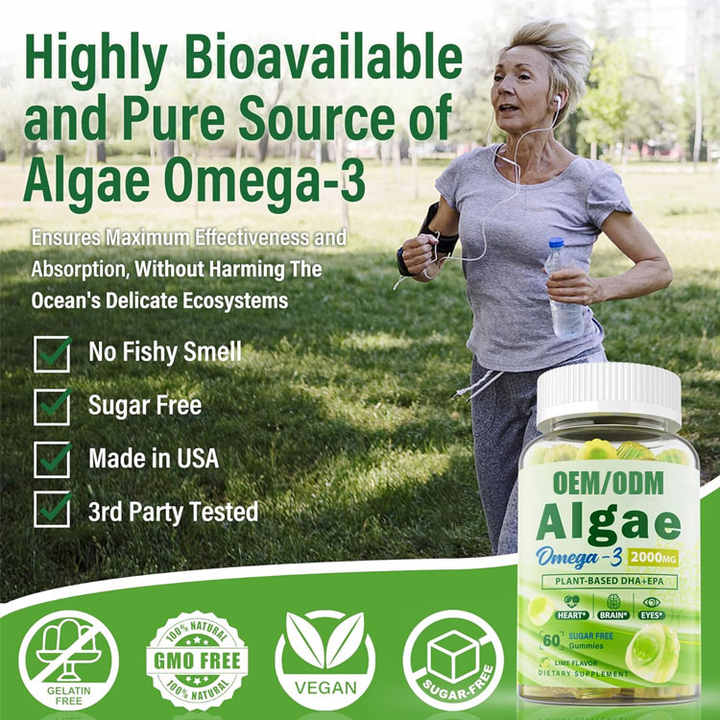 Sugar Free Plant-Based Algal Oil Gummies Algae 2000mg Omega 3 Gummies ...
