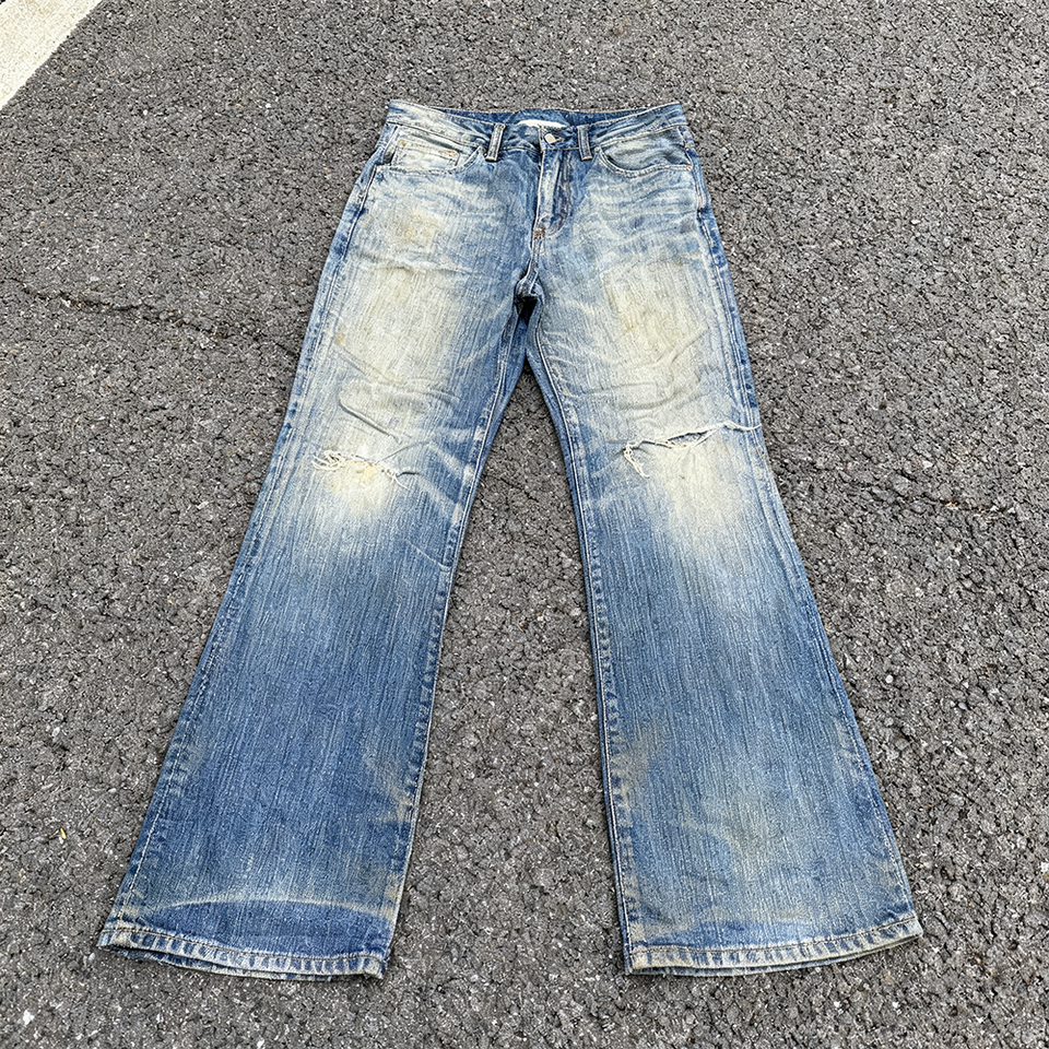 2025 Men's Heavyweight Distressed Washed Damaged Scraped Wide Leg Jeans ...