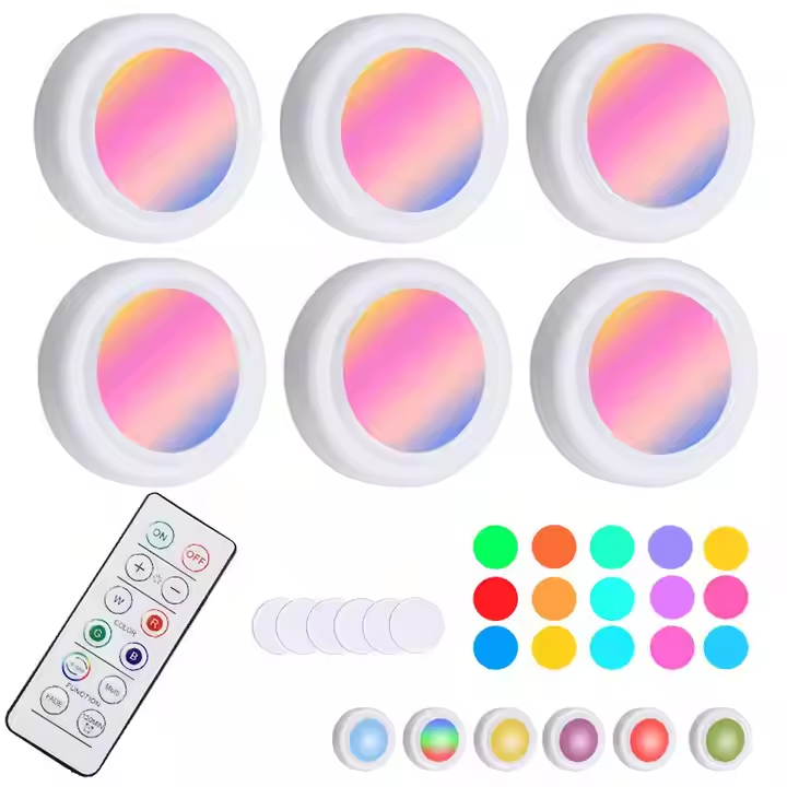 16 Colors RGB Remote Control LED Mini AAA Battery Closet Night Light ...