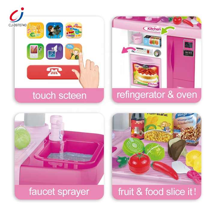 Educational cooking table electronic functional plastic big kitchen set ...