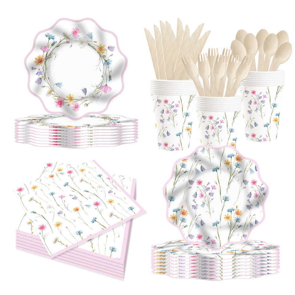DAMAI New Disposable Wave-edge Spring-themed Tea Party Floral Elements ...
