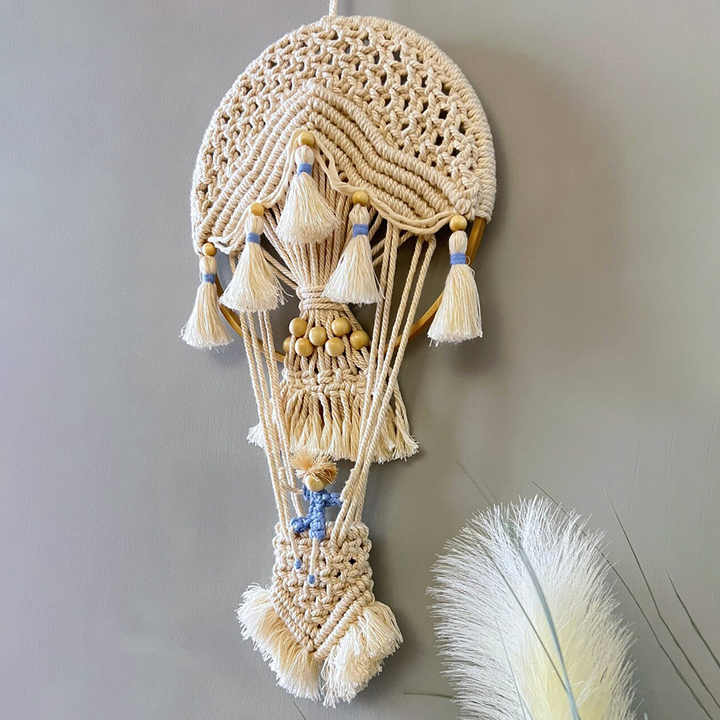 Boho Handmade Cotton Nursery Baby Room Hot Air Balloon Macrame Wall Art ...