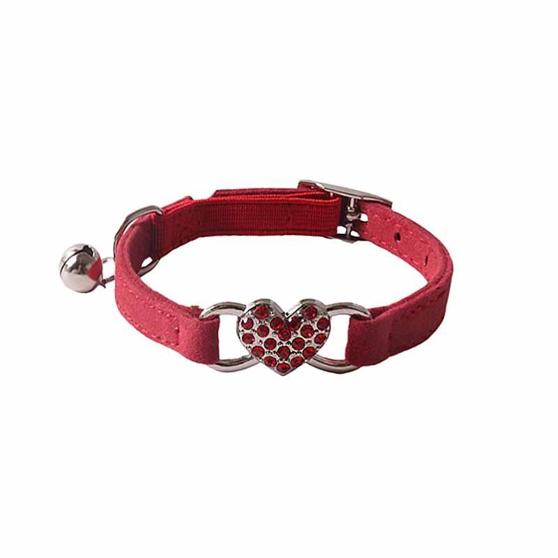 Adjustable Heart-Shape Dog Collar with Rhinestone & Velvet Fashionable ...