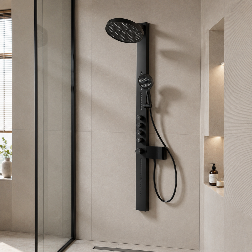 Matte Black Shower Panel System Digital Display Rain Shower Set with ...