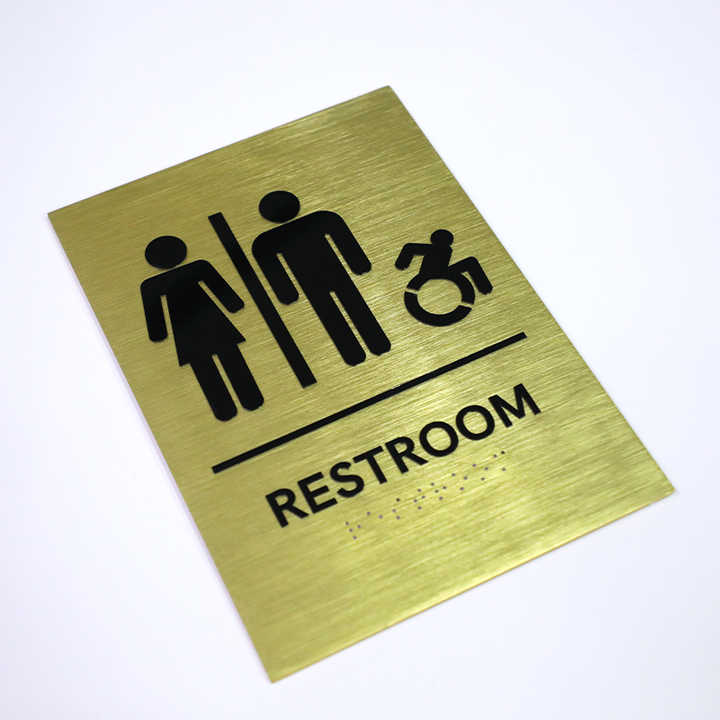 Asequible ADA baño Metal señalización Metal cepillado Braille signo ...