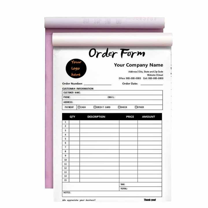 Custom Logo Purchase Order Form - 2 Part Carbonless Copies