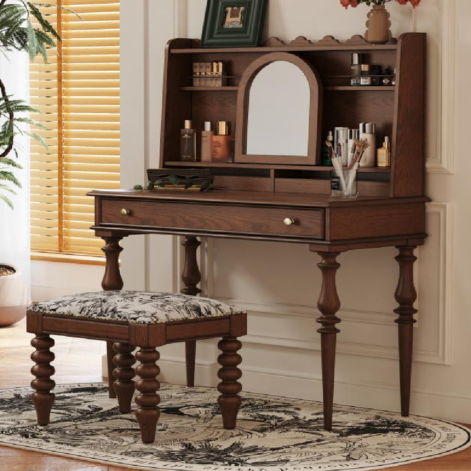 Elegant Dressing Table with Huge Mirror and Soft Closing Drawers Modern ...