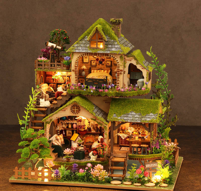 DIY Cabin Forest Adventure Villa Handmade Assembled Wooden Toy Model ...