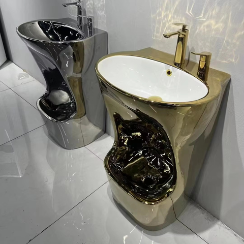 Gold Ceramic Toilet - Modern S-Trap Design for Bathrooms