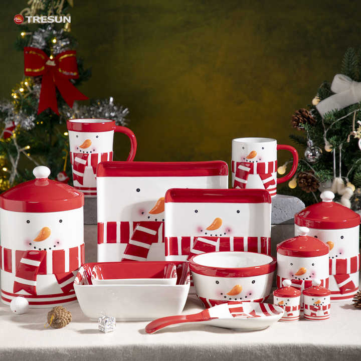 Chinaware Crokery Dish Gift Red Christmas Dolomite Ceramic Dinnerware ...