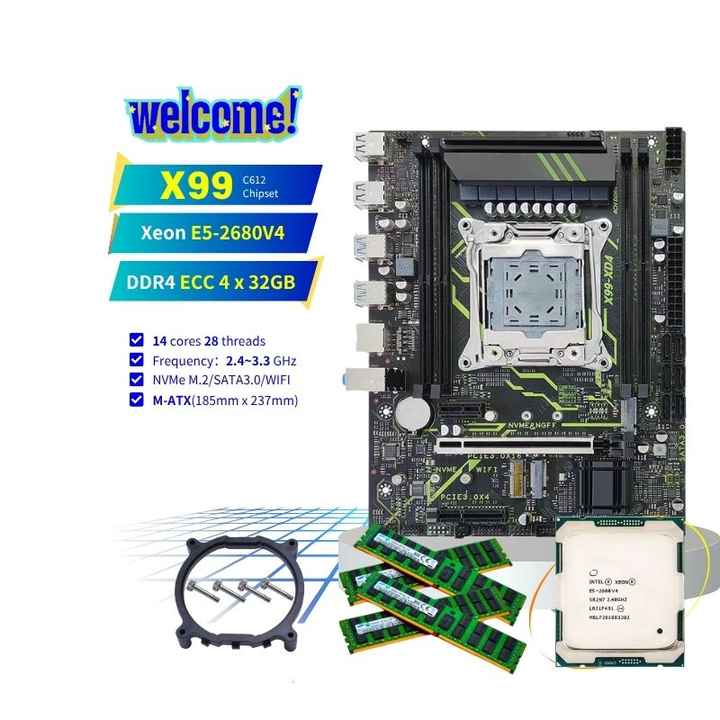 PANDL NEW X99 WIFI MATX Mainboard Combo DDR4 4X32GB RAM 2XM.2 SSD ...