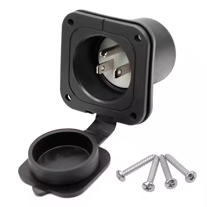 15A 125V Black 3-Wire Nema 5-15P Industrial Power Socket IP66 Straight ...