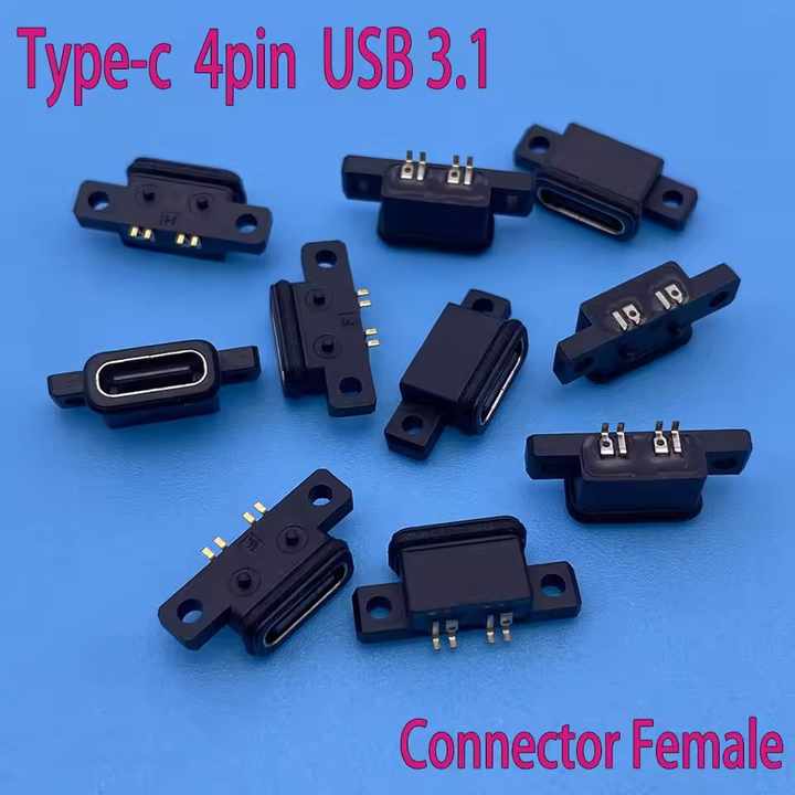 TYPE C 4 Pin Waterproof Female USB C Socket Port With Screw Hole Fast ...