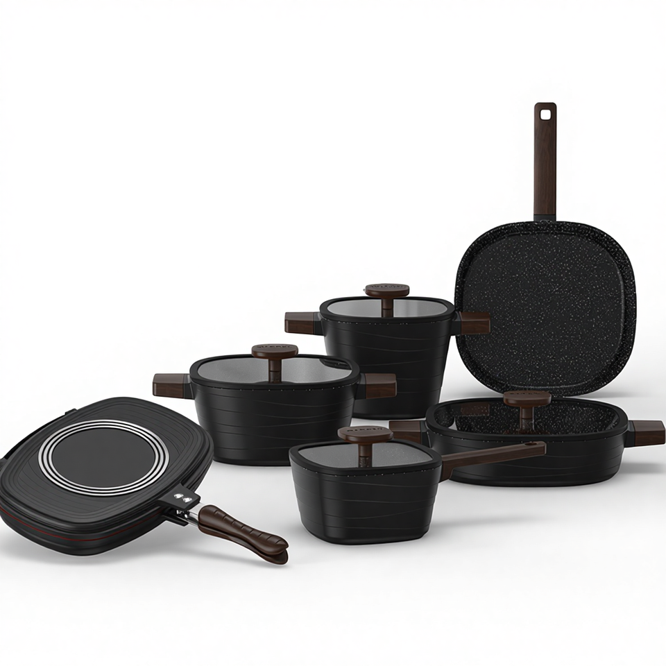 5-Piece Metal Non-Stick Cookware Set Bakelite Handle Induction Bottom ...