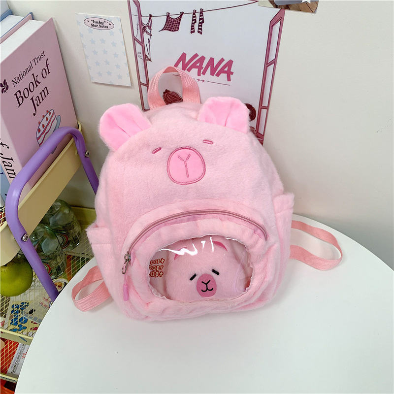 HY2 2026 New Kapibala Plush Capybara Transparent Backpack Handbag ...