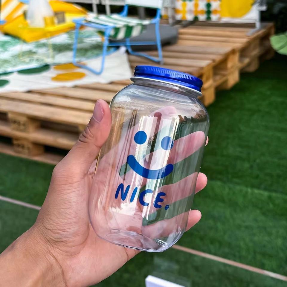 Custom Milk Tea Beverage Fresh Juice Bottle With Blue Cap Straw PET ...