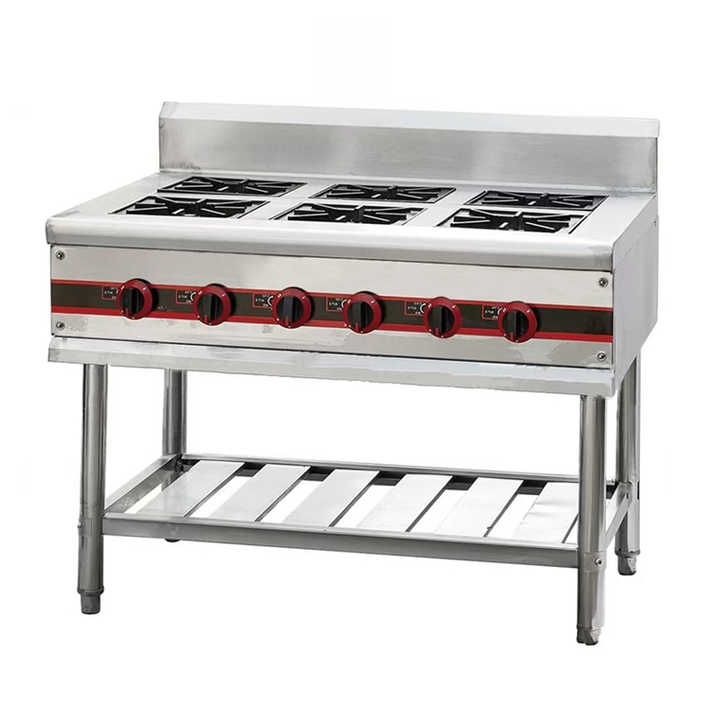 Commercial Restaurant Kitchen - 6 Burner Stainless Steel Stove