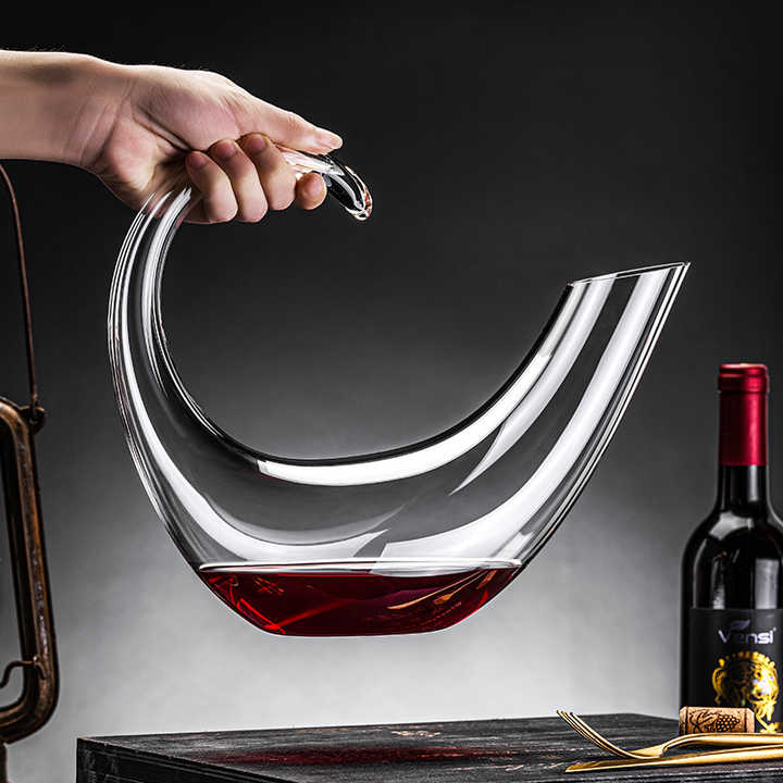 Creative Ox Horn Shaped Slanted Glass Wine Decanter Carafe for Wedding ...