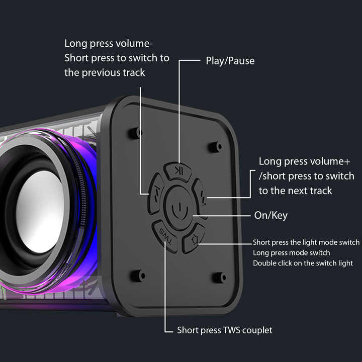 2024 V8 Armour Dual Bluetooth Speaker - LED Light & Waterproof