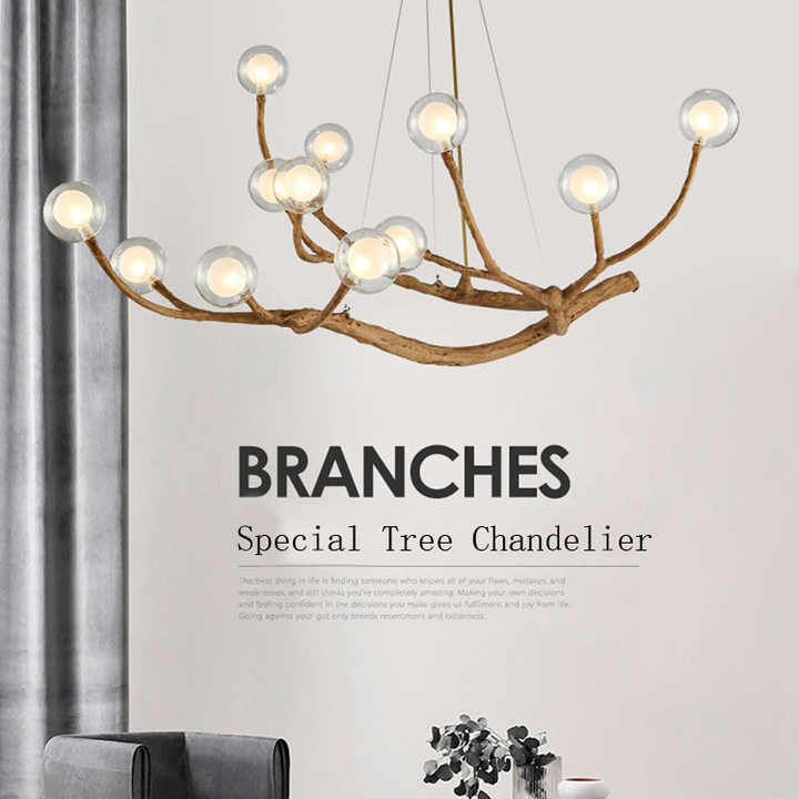 Tree Branch Glass Bubble Chandelier - Vintage Pendant Light