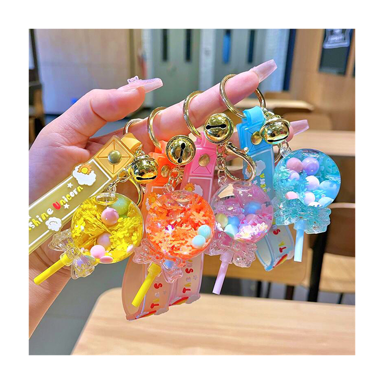 Cute Oil Floating Lollipop Key Chain - Kawaii Liquid Keychain