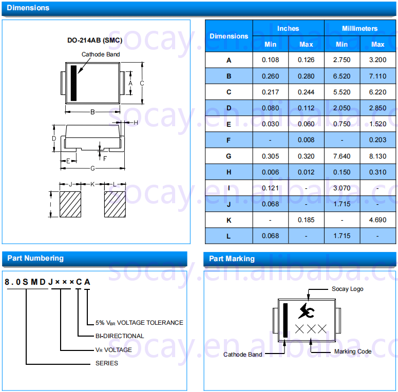 Factory 8000W 85V TV Diodes with DO-214AB/SMC Products from Shenzhen ...