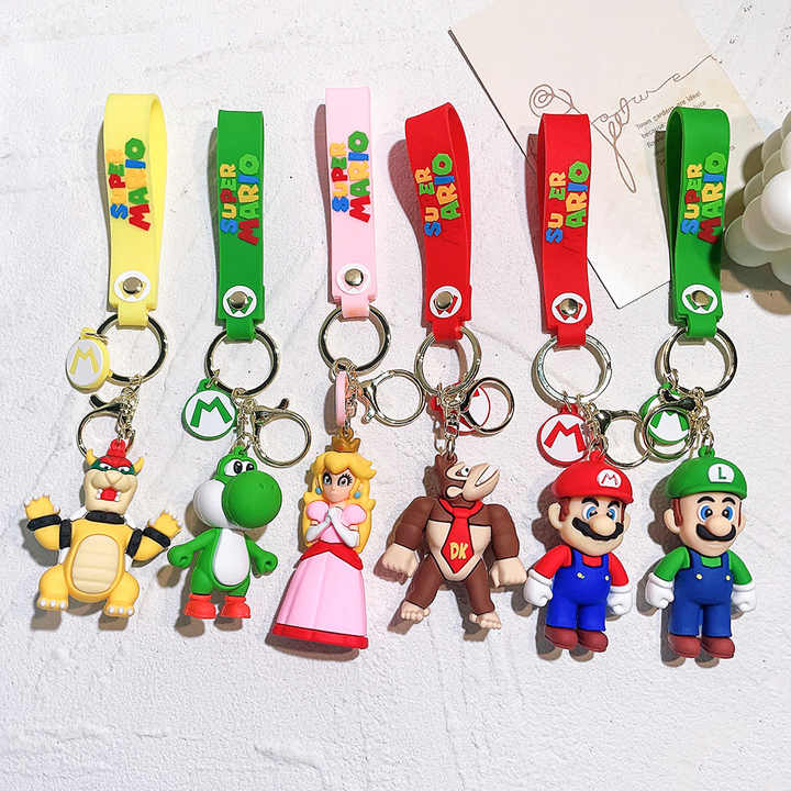 Mario Bros Keychain Portable 3D Rubber Cute Luigi Key Chain Lanyard ...