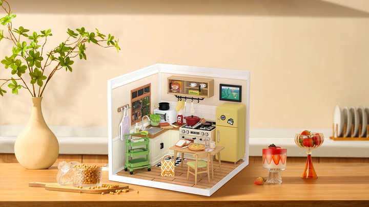 Robotime Rolife DW008 Happy Meals Kitchen 3D DIY Miniature House Kit ...