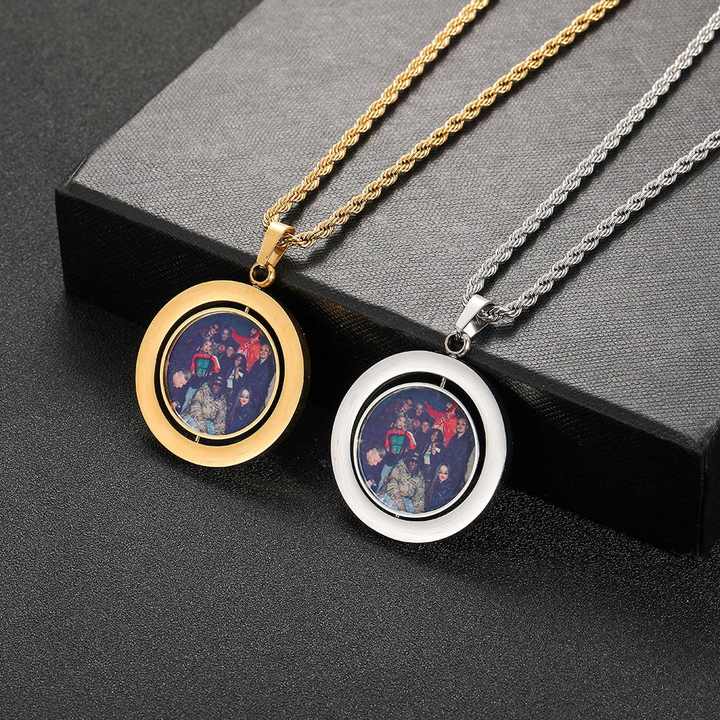 Stainless Steel Round Photo Spin Pendant Stainless Steel Custom Double ...