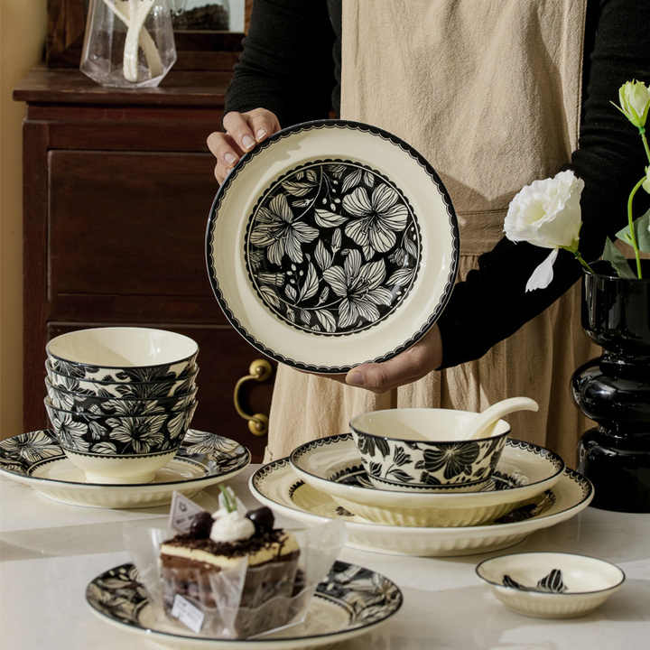 High Color Value Retro Ceramic Tableware Set Full Household Dinnerware ...