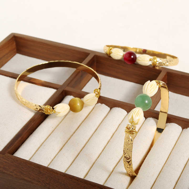 2023 Hawaiian New Design 18k Gold Plated Pikake Jasmine Natural Stone ...