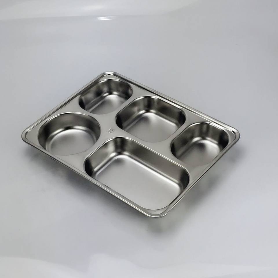Stainless Steel 5 Compartments Rectangular Plates for Hospital