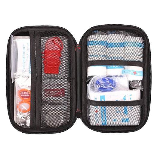 Hard Shell First Aid Kit with Mesh Pocket Inside, Compact Storage Bag ...