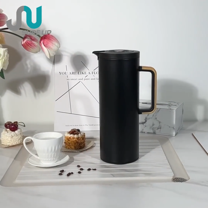 White Bottle Wood Handle Vacuum Jug with 1L Vacuum Flask Glass Inner ...