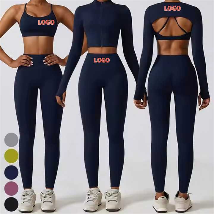 Custom Logo Activewear Sets Gym Fitness Sets Yoga 4 Piece Full Zipper ...