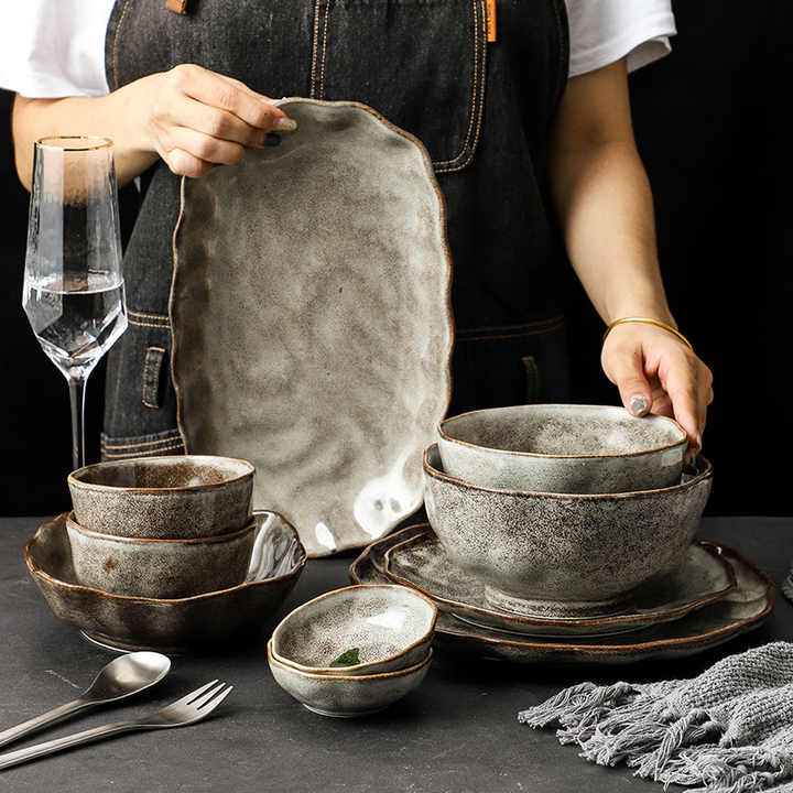 EKA Irregular Stoneware Dinnerware Sets Fine Ceramic Tableware Round ...