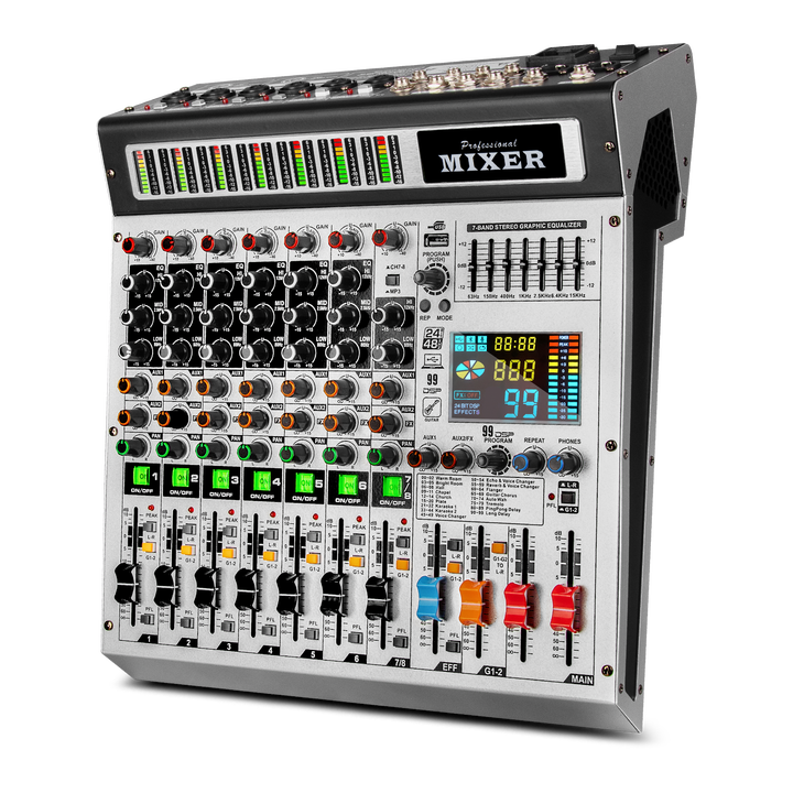 Biner TX-8 Audio Mixer - 8 Channels with 99 Reverb Effects