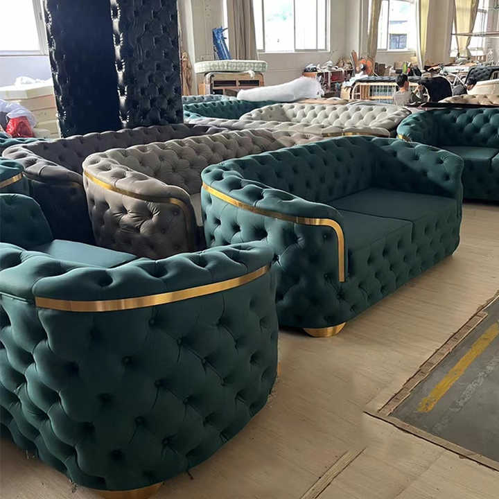 Luxury Velvet Sofa - Grey Cloth Couch with Modern Design