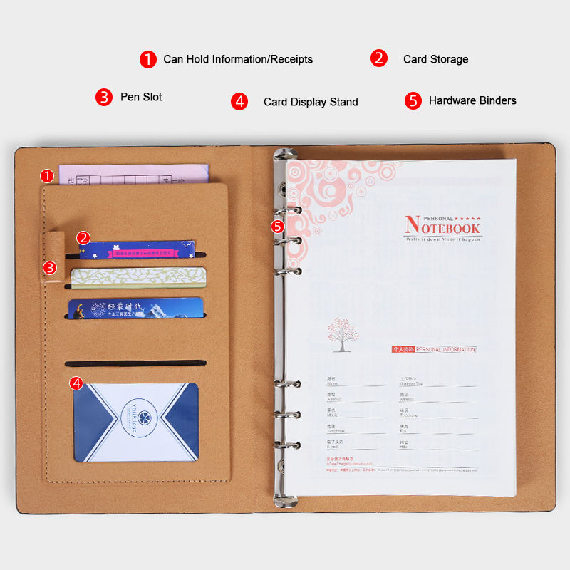 Custom Printed Luxury A5 PU Leather Binder Notebook Promotional ...