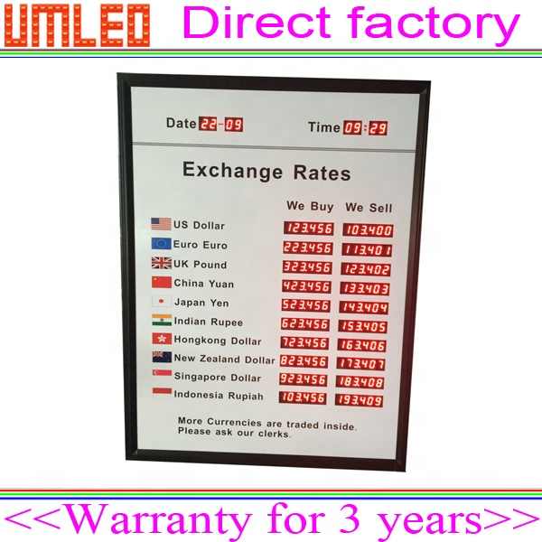 Bank Indoor Foreign Currency LED Exchange Rate Display Board
