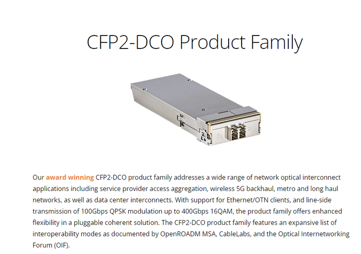 Acacia 400G CFP2 Coherent DCO OTN, DWDM Fiber Optic Transceiver for ...