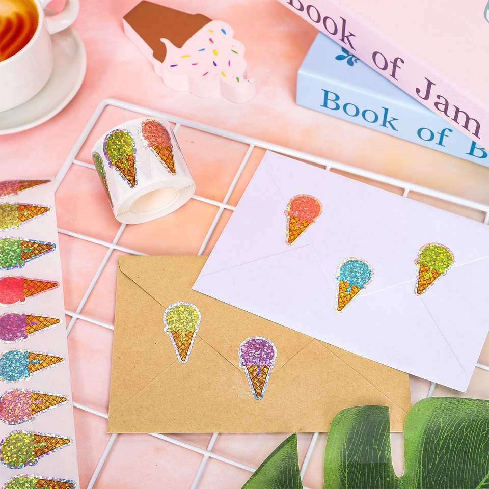 Eco-Friendly Waterproof Ice Cream Stickers Strong Adhesive PET Self ...